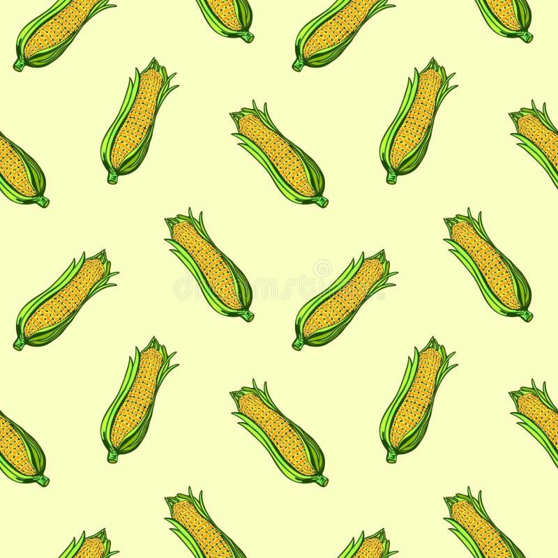 Seamless Corn Pattern with Hand-Drawn Style on Light Background. Stock ...