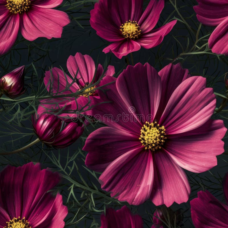 Seamless Cosmos Flowers Elegant Pattern. Wallpaper Design Stock ...