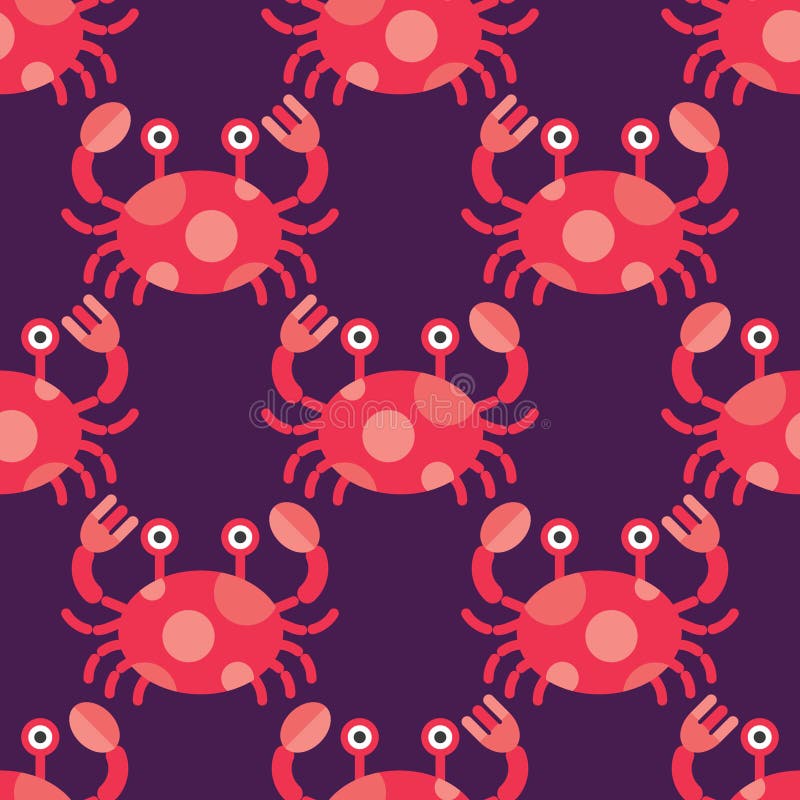 Seamless Crab Cartoon Style Pattern on White Background. Vector Stock ...