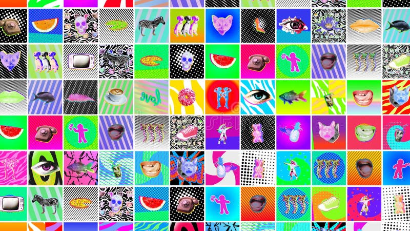 Seamless Crazy Animation of Random Printed Psychedelic Icons with ...