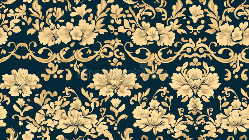 Seamless Cream Floral Pattern on Teal Background Stock Illustration ...