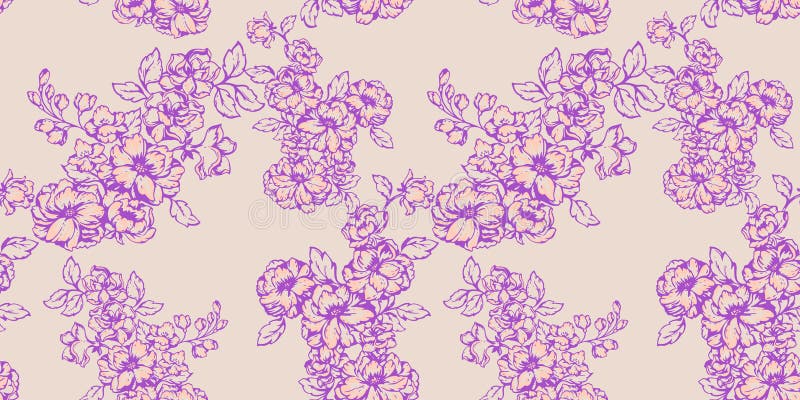 Seamless Creative Blooming Floral Branches Pattern on a Light ...
