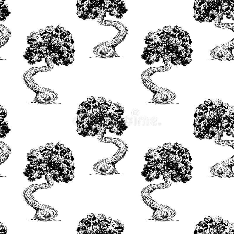 Seamless Crooked Tree Pattern in Graphic Style.Sketch of a Tree ...