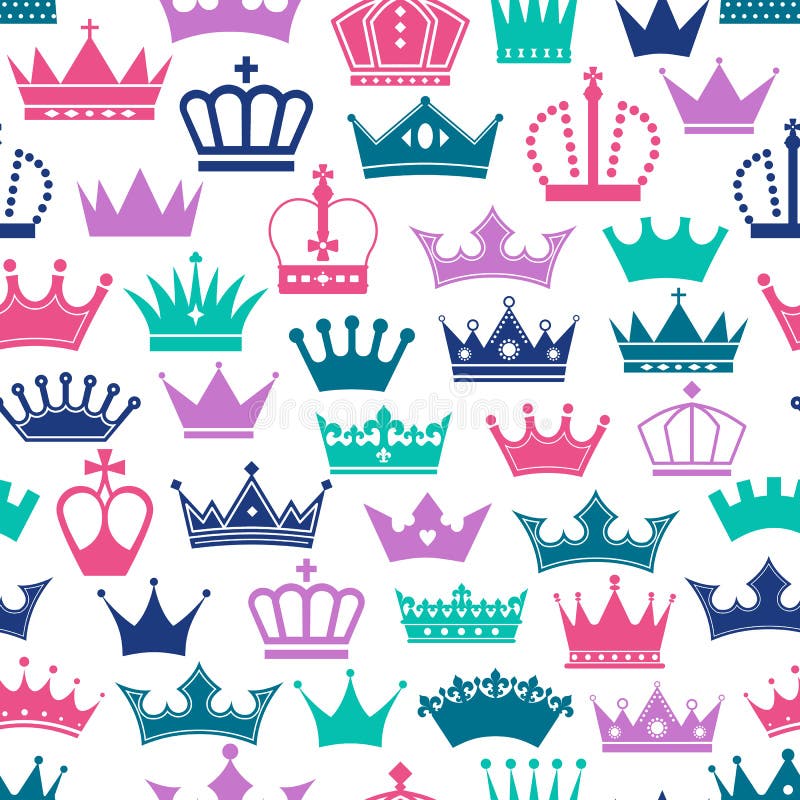 Retro Seamless Pattern of Colors Crowns on White Background. Surface ...