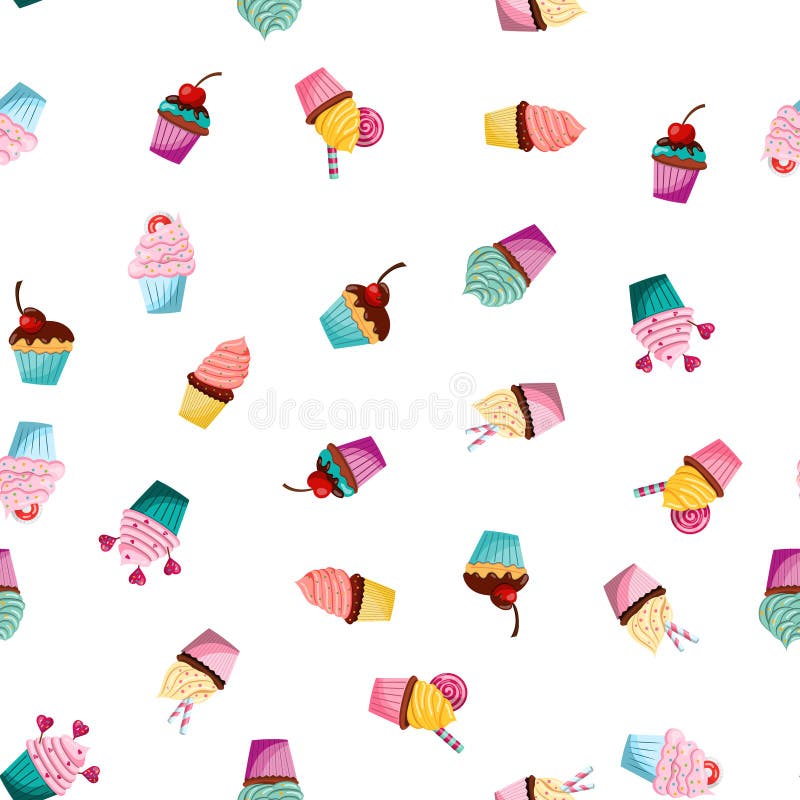 Seamless Cupcake Pattern. Vector Illustration on a White Background ...