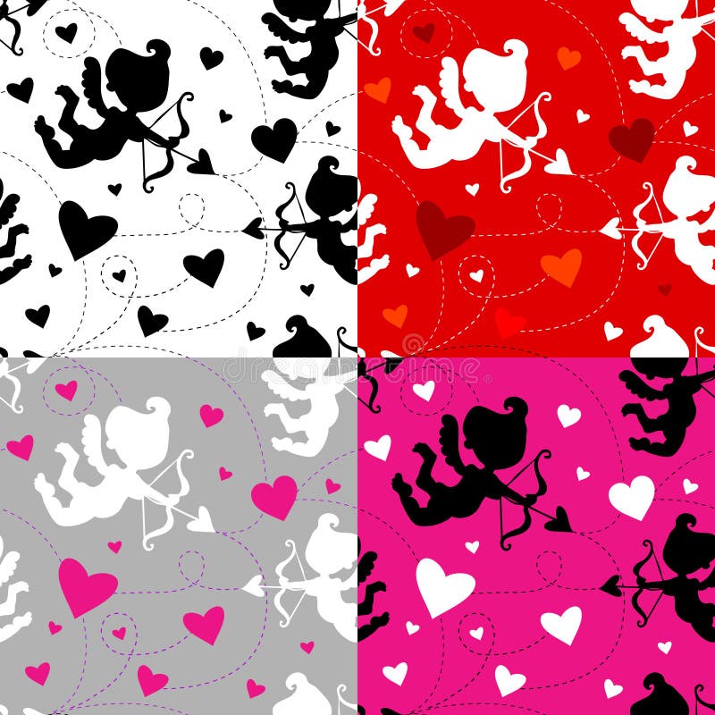 Seamless Cupid Pattern (4 Color Combinations) Stock Vector ...