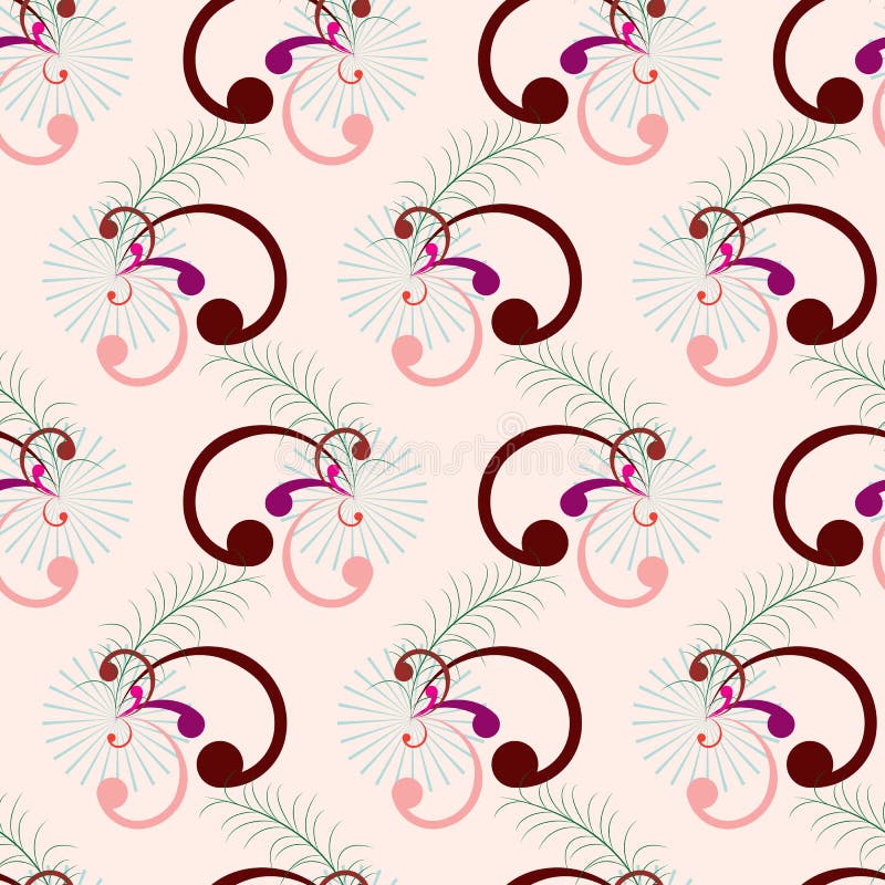 Seamless of Curly Different Commas with Green Thin Branch and Ci Stock ...