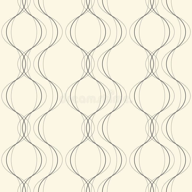 Seamless Curved Shape Pattern. Vector Monochrome Damask Wave Background ...