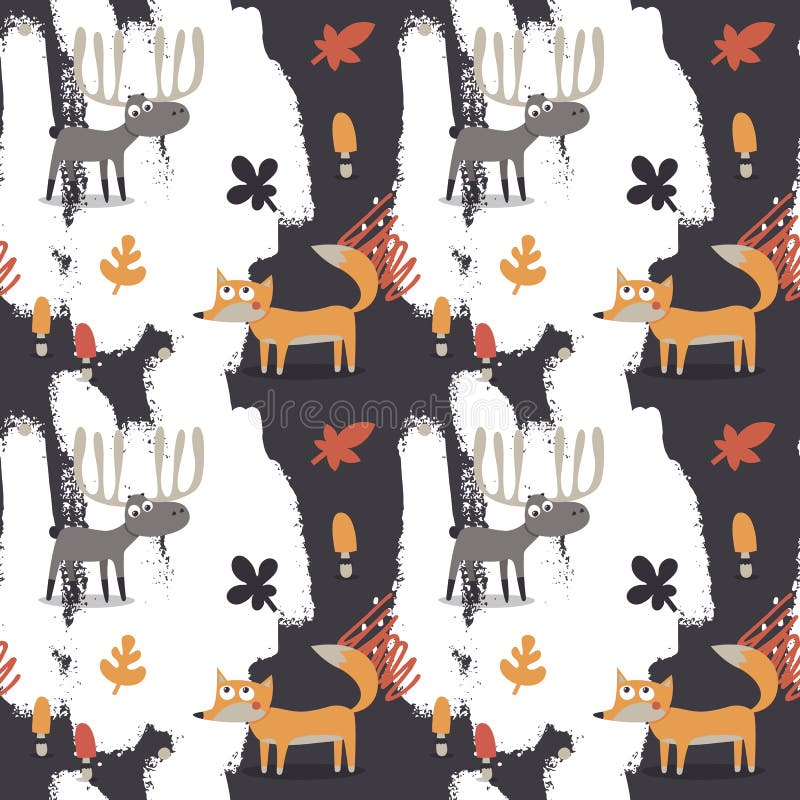 Seamless Cute Animal Autumn Pattern Made Fox Stock Illustrations – 13 ...