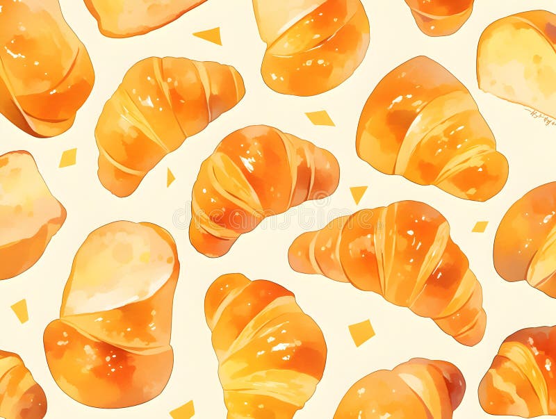 Seamless Cute Bakery Pattern with Croissants, Eggs, and Cheese Stock ...