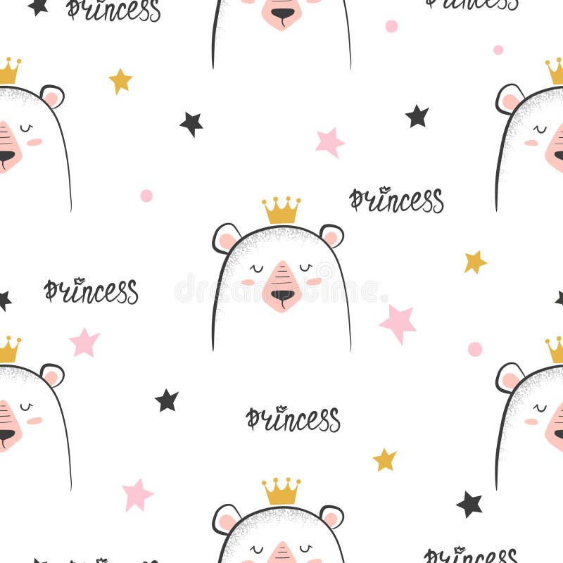 Bear Princess in a Pink Dress with Hearts Stock Illustration ...