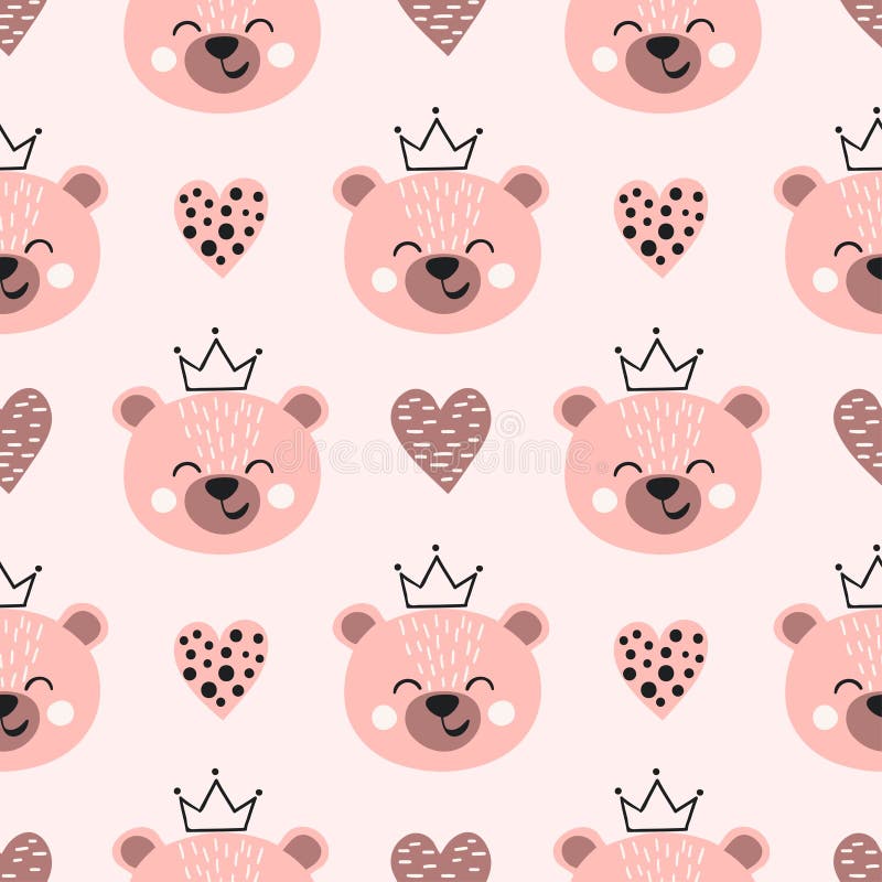 Bear Princess in a Pink Dress with Hearts Stock Illustration ...
