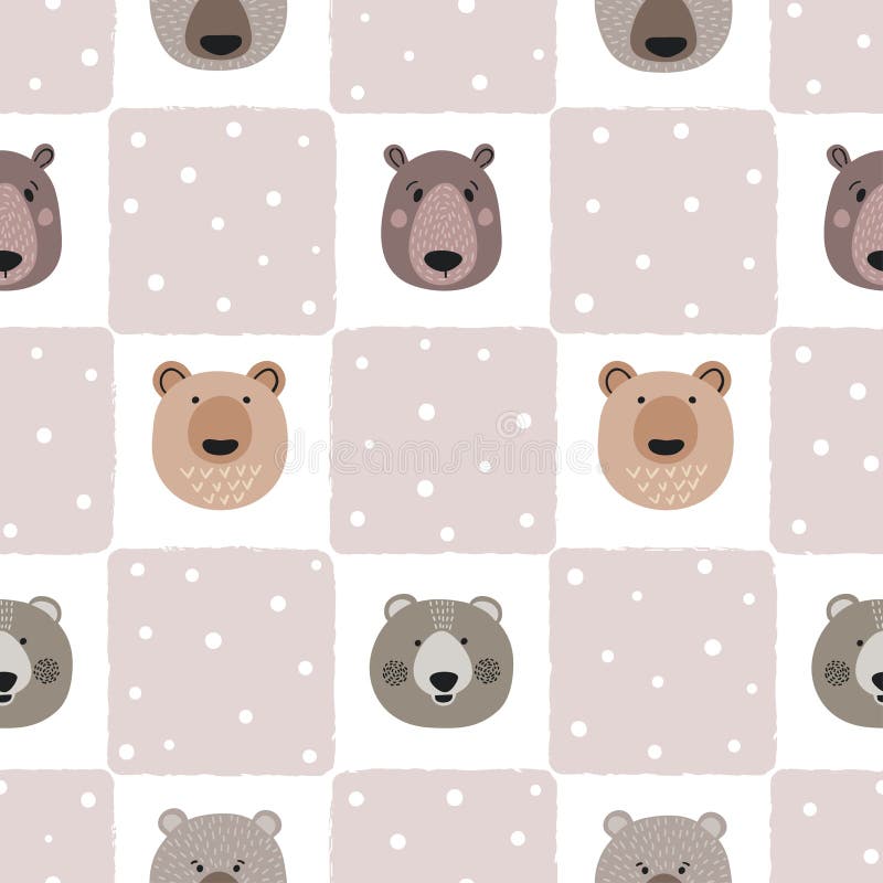 Seamless Cute Bears Pattern for Kids. Baby Print with Bears Faces Stock ...