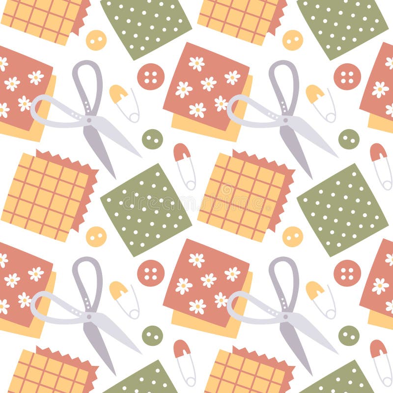 Seamless Cute Boho Vector Sewing And Pattern With Scissors Buttons