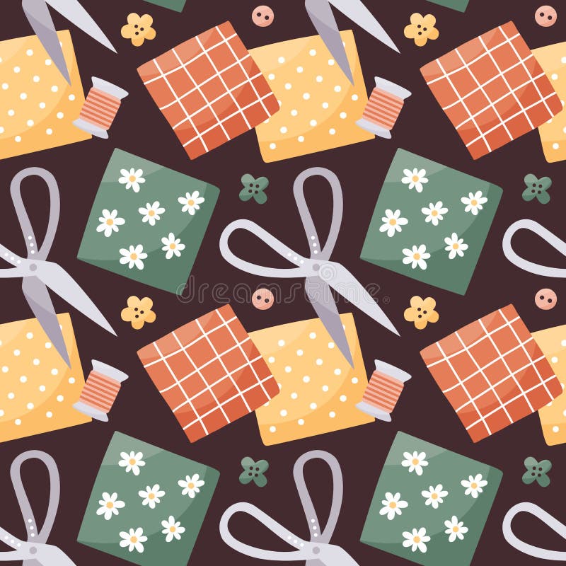 Seamless Cute Boho Vector Sewing and Pattern with Scissors,buttons ...