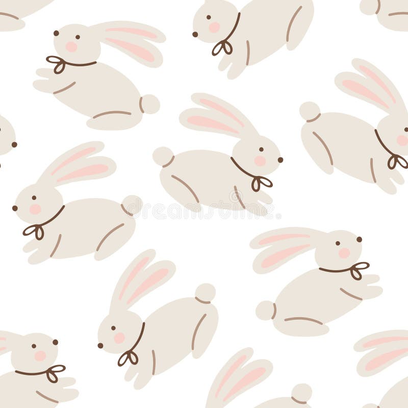 Seamless Cute Bunny Pattern with Pastel Colors on White Background ...