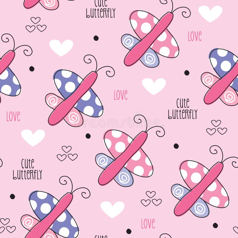 Seamless Cute Butterfly Love Pattern Vector Illustration Stock Vector ...