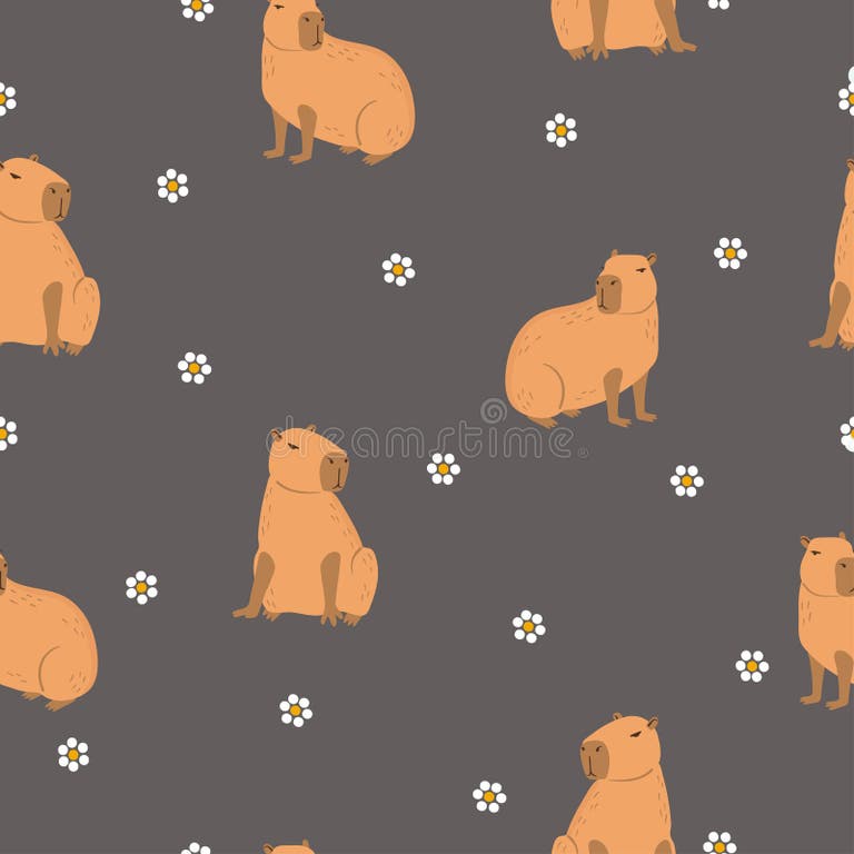 Seamless Cute Capybara Pattern. Vector Childish Cartoon Illustration ...