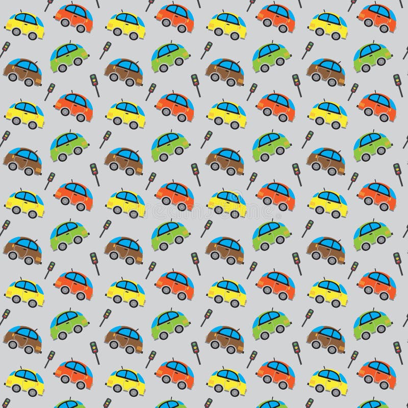 Seamless Cute Car Pattern and Traffic Lights. Stock Vector ...