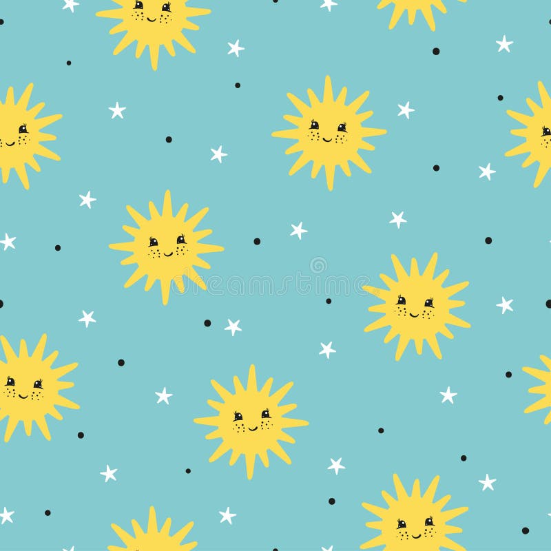 Seamless Cute Cartoon Sun Pattern. Baby Print Stock Vector ...