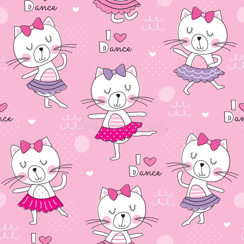 Seamless Cute Dance Cat Pattern Vector Illustration Stock Vector ...