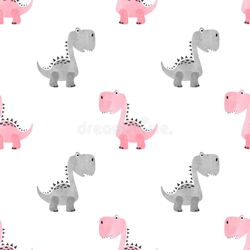 Seamless Cute Dinosaur Pattern. Vector Dino Background for Kids Stock ...