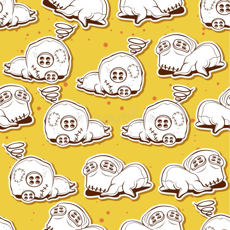 Cute Doll Cartoon Failed in Pattern Style. Stock Vector - Illustration ...