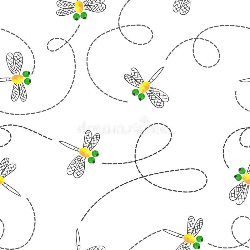 Seamless Cute Dragonfly Pattern. Vector Doodle Baby Print Stock ...