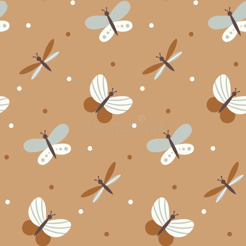 Seamless Cute Vector Floral Spring Pattern with Insects, Butterfly ...