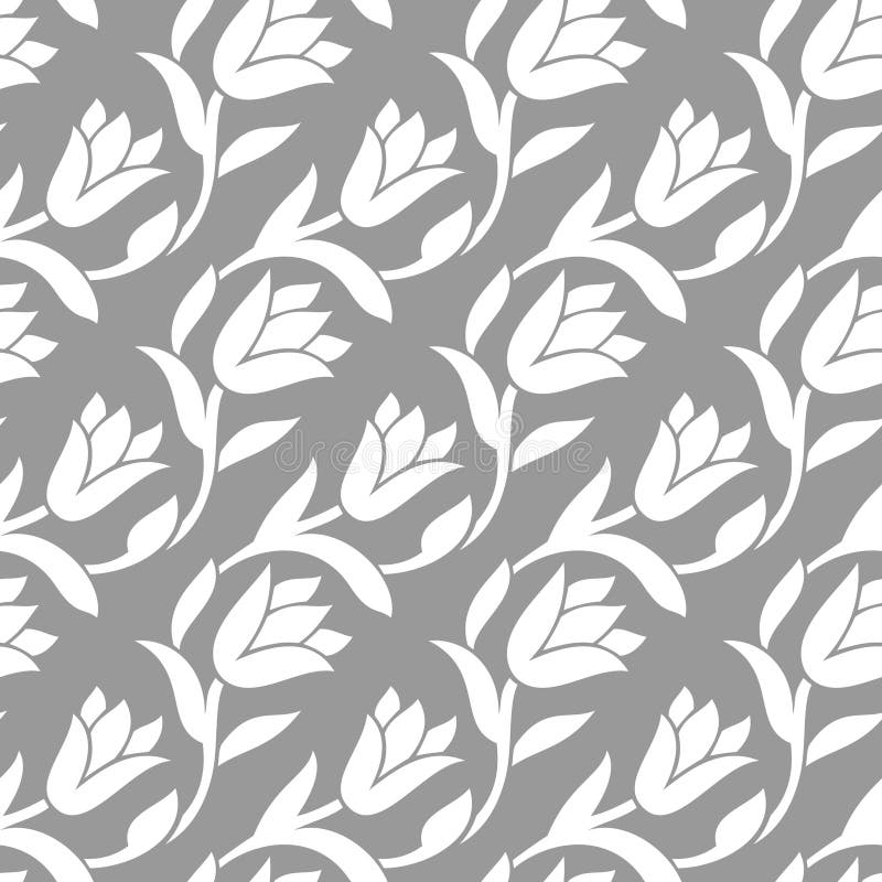 Seamless Cute Gray Tulip Flower Pattern Stock Vector Illustration Of Female Foliage 163364012