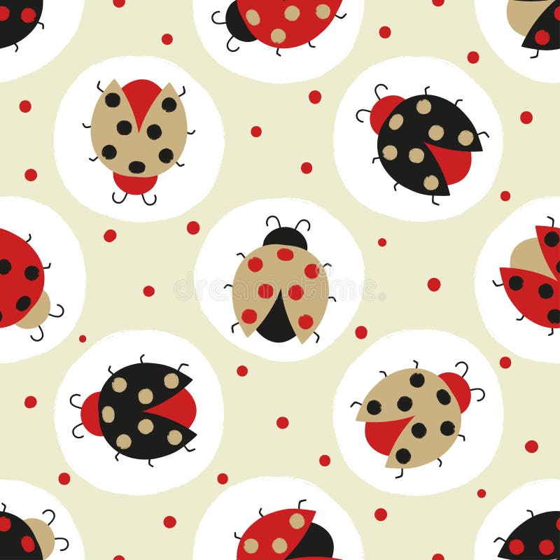 Seamless Cute Ladybug Pattern. Vector Dotted Background with Ladybirds ...