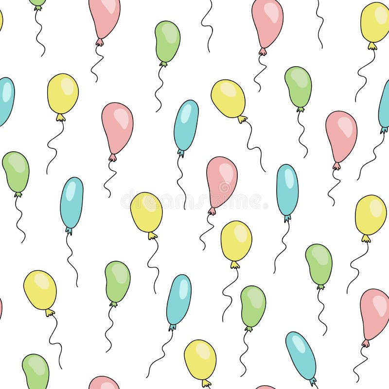 Seamless Cute Pattern with Cartoon Balloons of Different Soft Colors ...