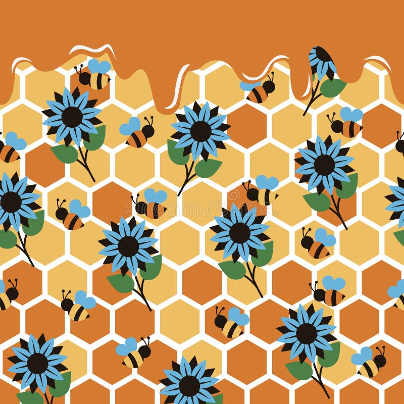Seamless Cute Pattern on a Honey Theme. Stock Vector - Illustration of ...