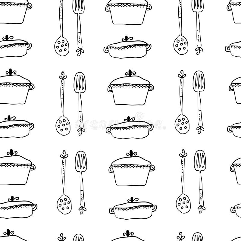 Seamless Cute Pattern with Kitchen Items. Stock Vector - Illustration ...