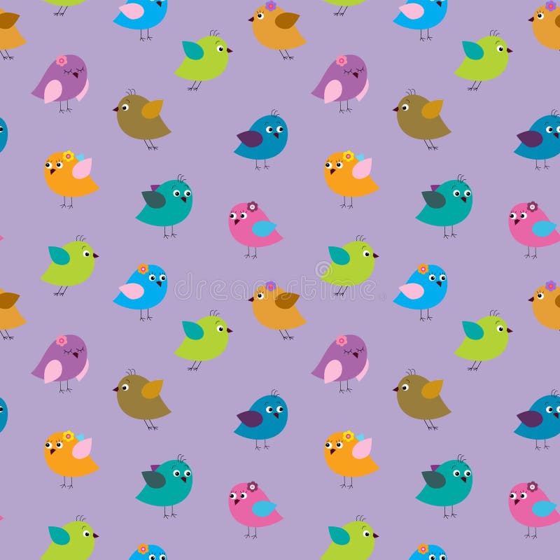 Seamless Cute Pattern with Little Cartoon Birds Stock Vector ...