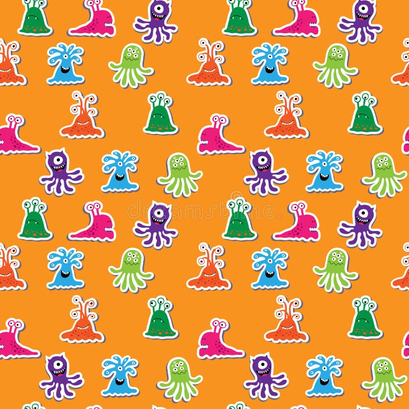 Seamless Cute Pattern with Little Cartoon Monsters Stock Vector ...