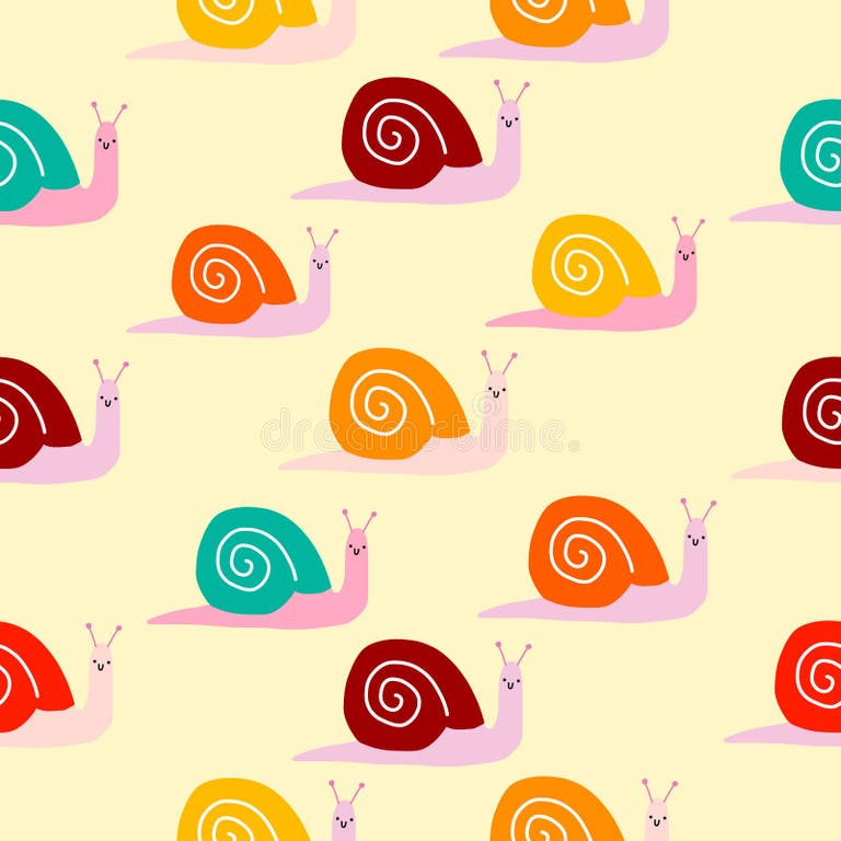 Seamless Cute Snails Pattern Stock Vector - Illustration of drawn ...