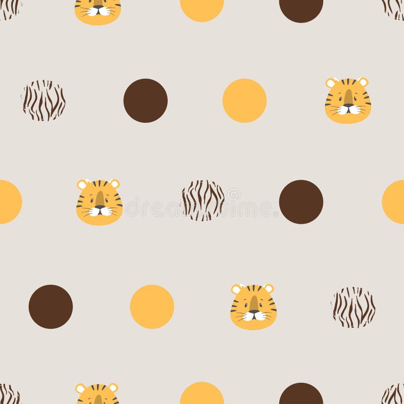 Seamless Cute Tiger Pattern. Vector Polka Dot Background Stock ...