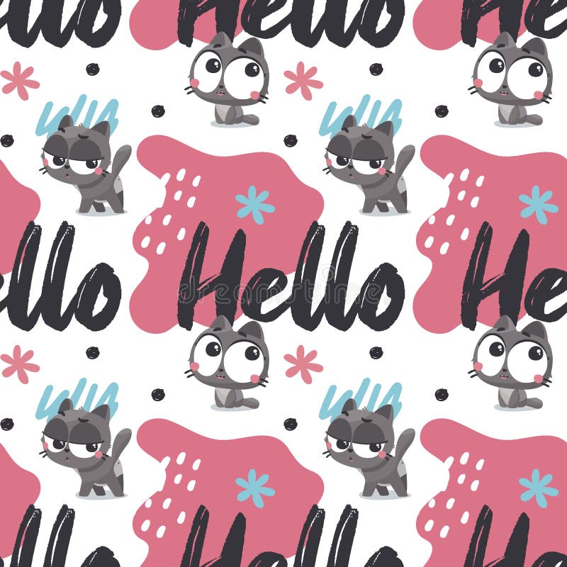 Seamless Cute Vector Animal Pattern with Pets Cats Stock Vector ...