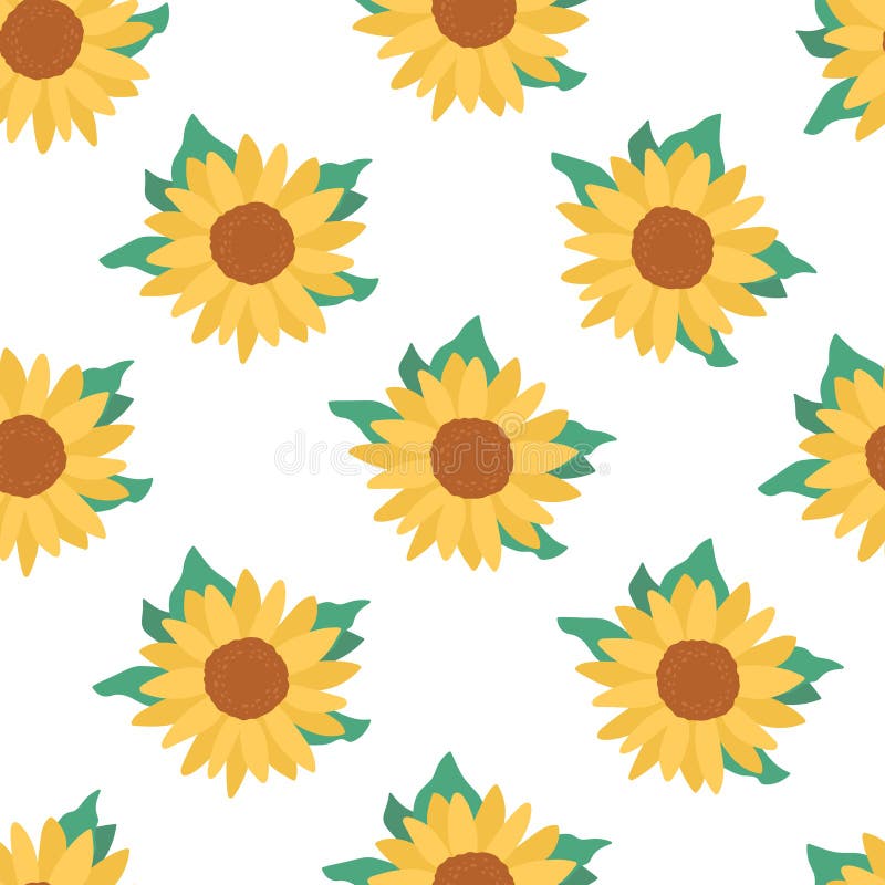 Seamless Cute Vector Pattern with Sunflowers Stock Vector ...