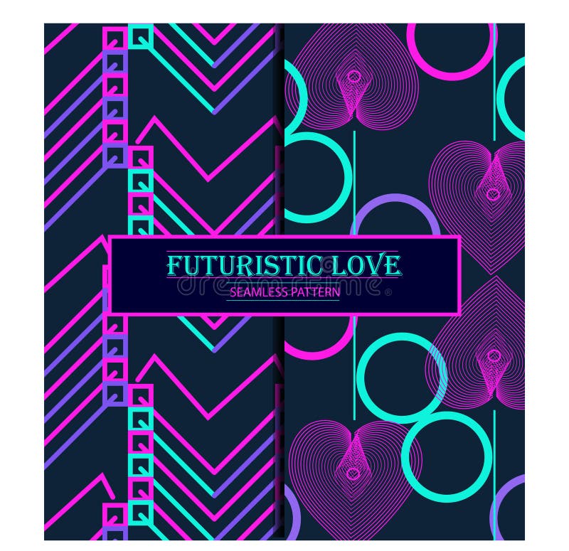 Futuristic Love Valentine Seamless Pattern Set Stock Illustration ...