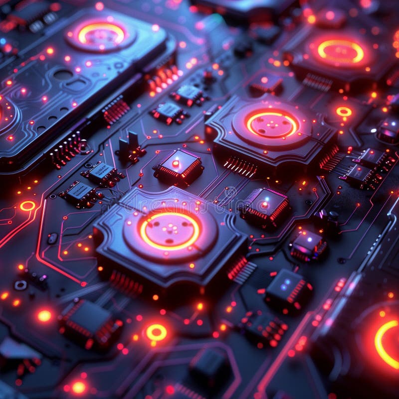 Seamless Cyberpunk Circuit Board Pattern with Glowing Neon Elements ...