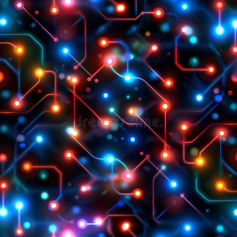 Seamless Cyberpunk Circuit Board Pattern with Glowing Neon Elements ...
