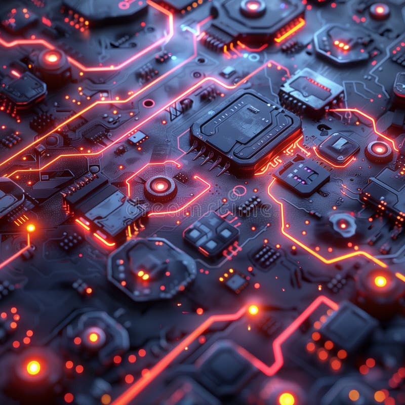 Seamless Cyberpunk Circuit Board Pattern with Glowing Neon Elements ...