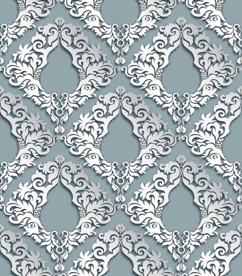 Seamless 3D Damask Pattern stock vector. Illustration of mesh - 80177229