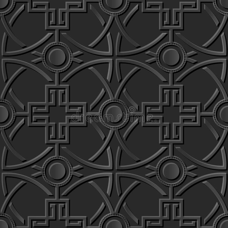 Seamless 3D Elegant Dark Paper Art Pattern 071 Round Cross Rectangle ...
