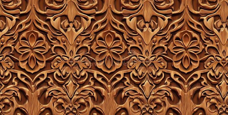 Seamless 3d Pattern with Carved Wooden Flowers Stock Illustration ...