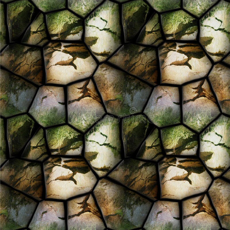 Seamless 3d Relief Pattern of Cracked Stones with Grass Stock ...