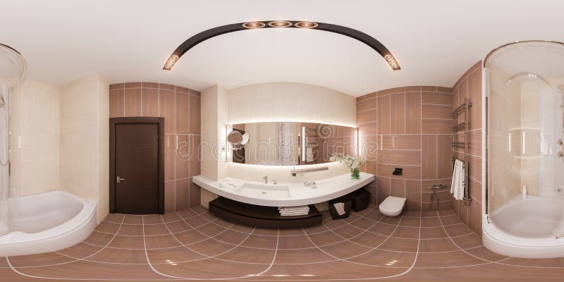 360 Seamless 3d Rendered Panorama Interior Design Bathroom in Mo Stock ...