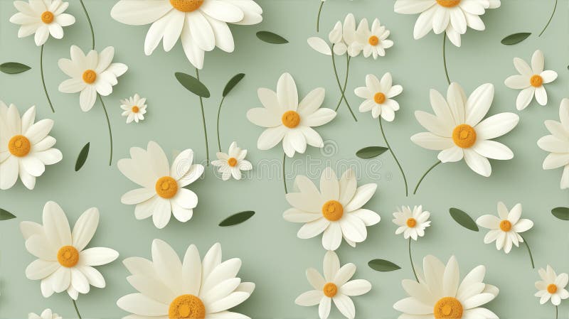 Seamless Daisy Floral Pattern on Light Blue Background Stock ...